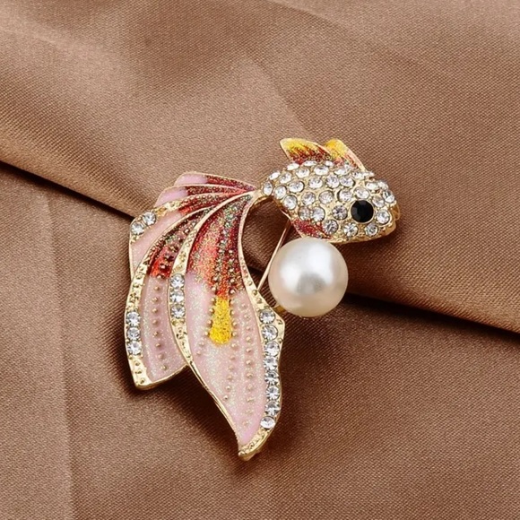 Jewelry | New Elegant Cute Fish Goldfish Large Pearl Brooch | Poshmark